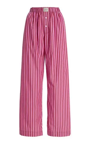 Comme Si Striped Cotton Poplin Pants - Pink