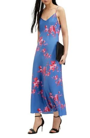 ALLSAINTS Floral Print Slip Dress - Neon Pink