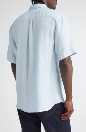 Sunspel Short Sleeve Linen Button-up Shirt - Light Blue25