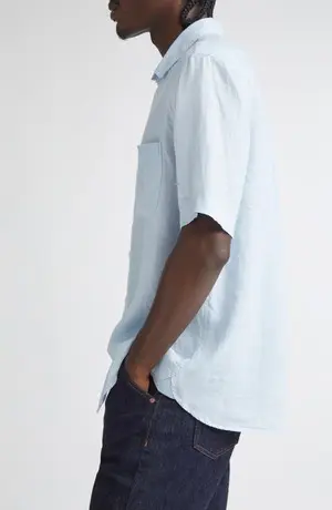 Sunspel Short Sleeve Linen Button-up Shirt - Light Blue25
