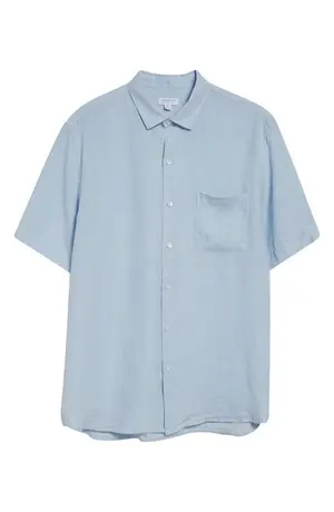 Sunspel Short Sleeve Linen Button-up Shirt - Light Blue25