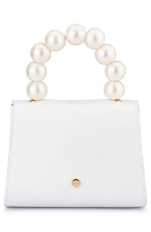 OLGA BERG Peta Faux Pearl Top Handle Bag - White