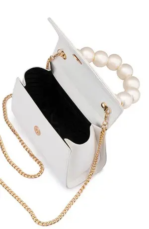 OLGA BERG Peta Faux Pearl Top Handle Bag - White