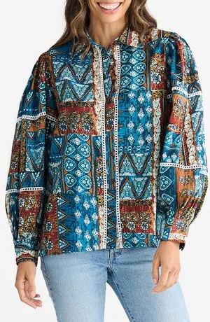 TALISMAN THE LABEL Castella Patchwork Print Cotton Button-up Shirt