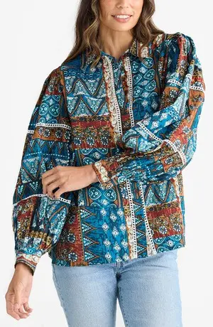 TALISMAN THE LABEL Castella Patchwork Print Cotton Button-up Shirt