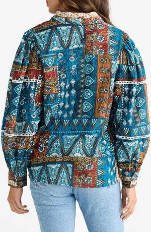 TALISMAN THE LABEL Castella Patchwork Print Cotton Button-up Shirt