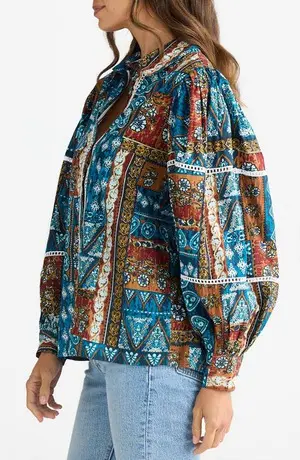 TALISMAN THE LABEL Castella Patchwork Print Cotton Button-up Shirt
