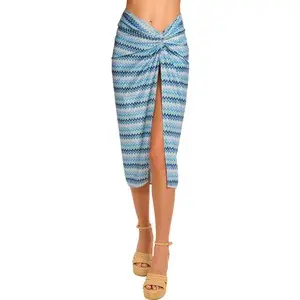 Ramy Brook Xana Metallic Chevron Cover-up Skirt - Beach Blue Chevron