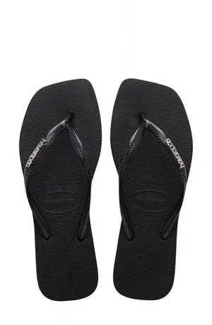 Havaianas Slim Square Logo Flip Flop - Black/silver