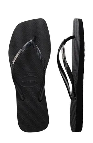 Havaianas Slim Square Logo Flip Flop - Black/silver