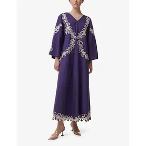 LEEM V-neck Embroidered Cotton Kaftan