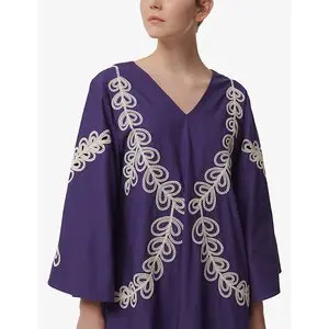 LEEM V-neck Embroidered Cotton Kaftan