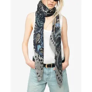 Zadig&Voltaire Billie Snake-print Viscose And Silk-blend Scarf - Medium Grey