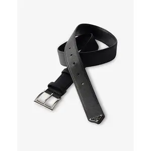 Prada Triangle-logo Saffiano Leather Belt - Black