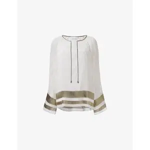 LEEM Pleated Contrast Stripe Woven Top