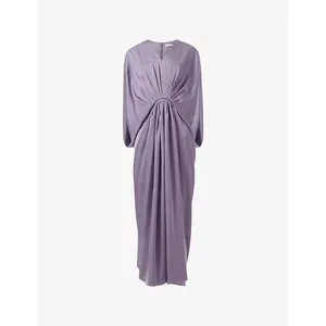 LEEM Marked-waist Drape Satin Maxi Dress