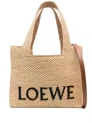Loewe Embroidered-logo Raffia Tote - Neutrals