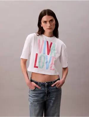 Calvin Klein Marc Hundley Pride Viva Love Cropped Relaxed T-shirt - Bright White