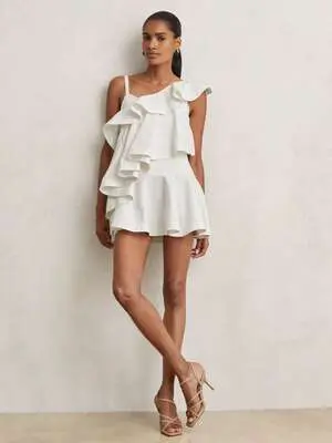 REISS Hera Cotton Tiered Ruffle Mini Dress