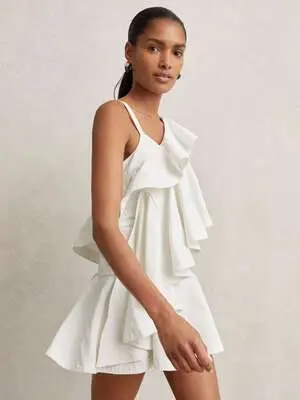 REISS Hera Cotton Tiered Ruffle Mini Dress