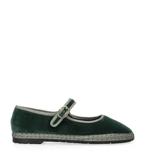 FLABELUS Velvet Mary Jane Flats - Green