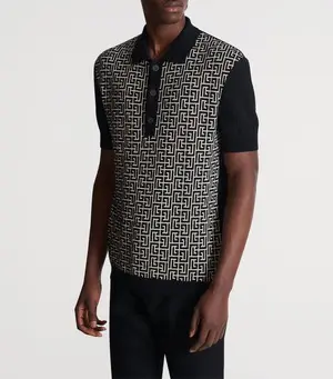 Balmain Knitted Labyrinth Polo Shirt