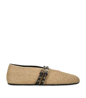 Alaïa Raffia And Leather Ballet Flats - Beige