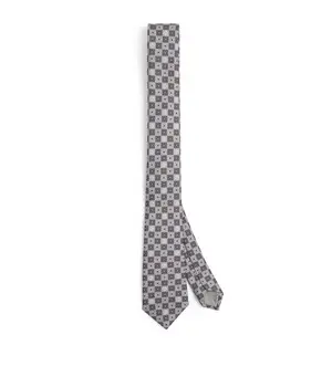 Giorgio Armani Silk Hatch Embroidery Neck Tie - White
