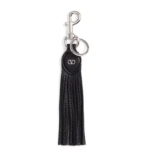 Valentino Garavani Grained Leather Fringe Vlogo Keychain - Black