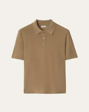 Burberry Check-placket Wool Knit Polo Shirt - Flax