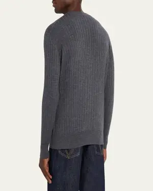 Bottega Veneta Ribbed Wool Cardigan With Leather Buttons - Antracite