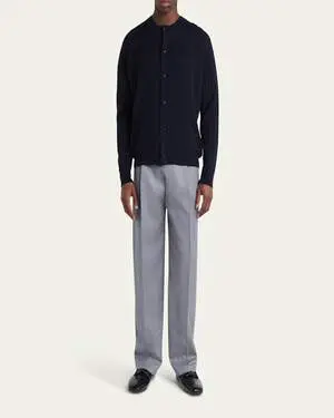 Bottega Veneta Ribbed Wool Cardigan With Leather Buttons - Antracite