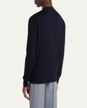 Bottega Veneta Ribbed Wool Cardigan With Leather Buttons - Antracite