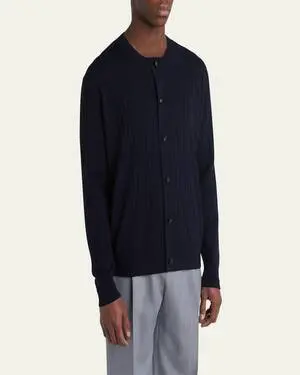 Bottega Veneta Ribbed Wool Cardigan With Leather Buttons - Antracite