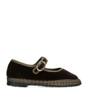 FLABELUS Velvet Mary Janes - Brown