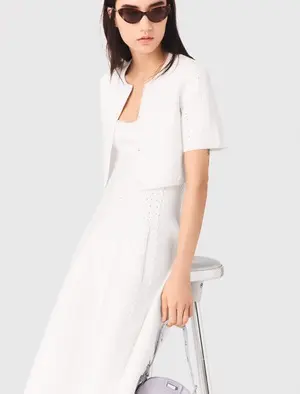 Maje Cropped Cardigan With Pointelle Knit And Press-stud Fastening - White
