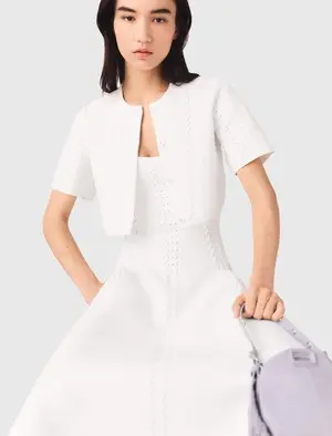 Maje Cropped Cardigan With Pointelle Knit And Press-stud Fastening - White