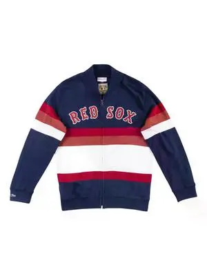 Mitchell & Ness Mlb Boston Red Sox Striped Zip-up Sweatshirt