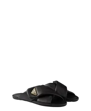 Prada Padded Nappa Leather Slides - Black