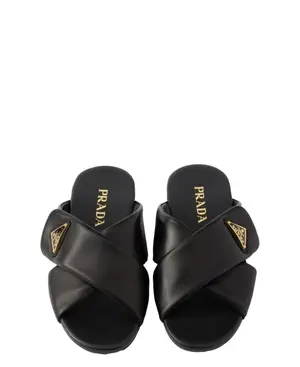 Prada Padded Nappa Leather Slides - Black