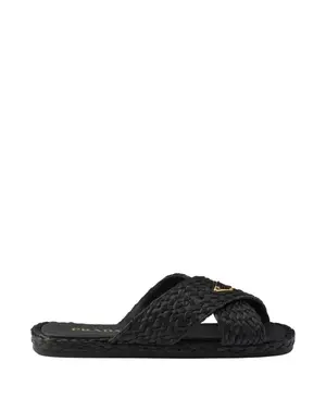 Prada Raffia Crisscross Slides - Black