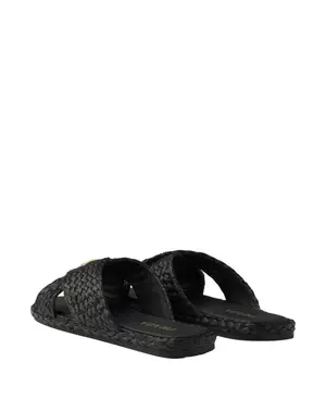 Prada Raffia Crisscross Slides - Black