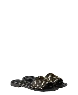 Prada Nappa Leather Studded Slides - Black