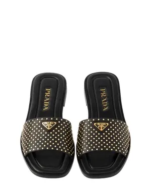 Prada Nappa Leather Studded Slides - Black