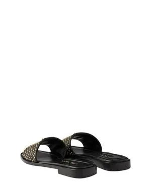 Prada Nappa Leather Studded Slides - Black