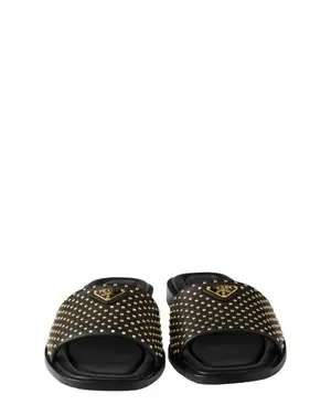 Prada Nappa Leather Studded Slides - Black