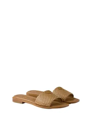 Prada Nappa Leather Studded Slides - Brown