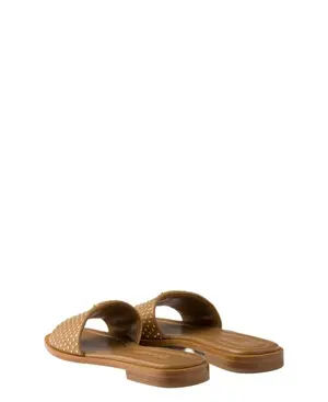 Prada Nappa Leather Studded Slides - Brown