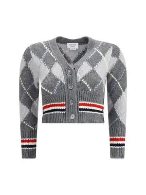 Thom Browne Argyle V-Neck Cardigan - Grey