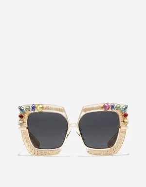 Dolce & Gabbana Sunglasses With Raffia And Floral Detail - Gold